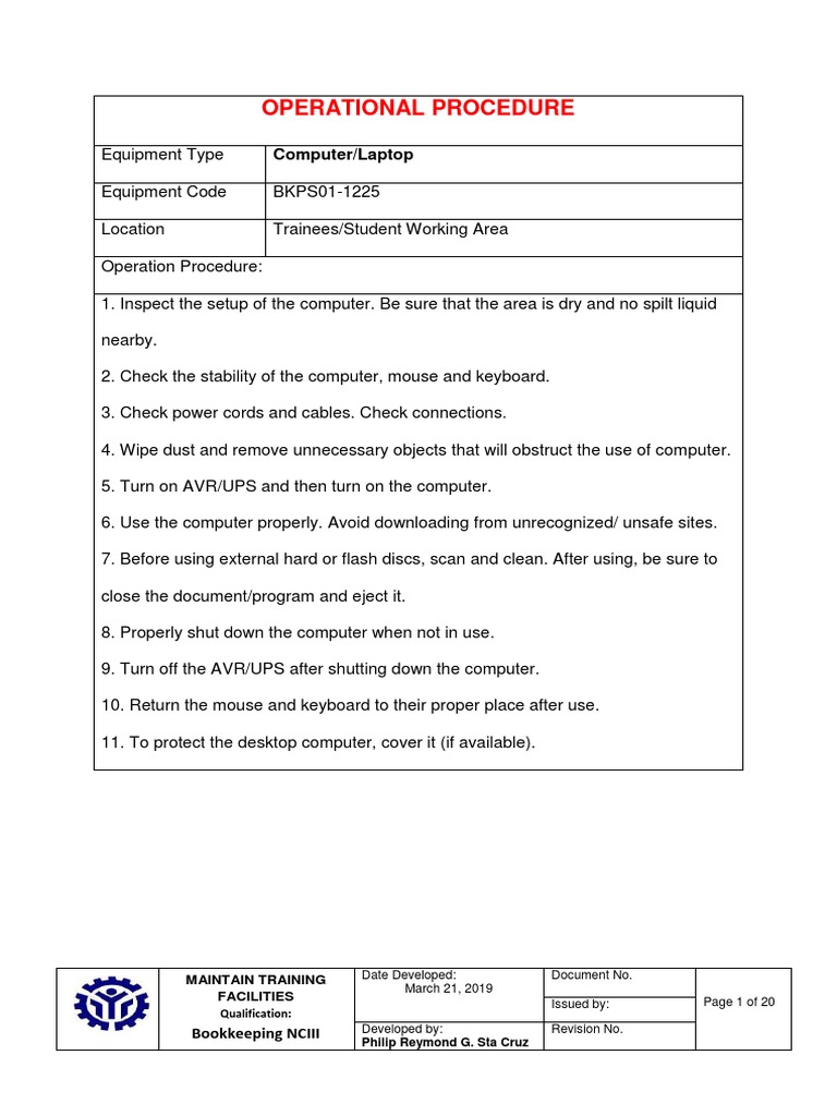 Maintain Training Facilities Computer Procedures | PDF | Waste Management | Recycling