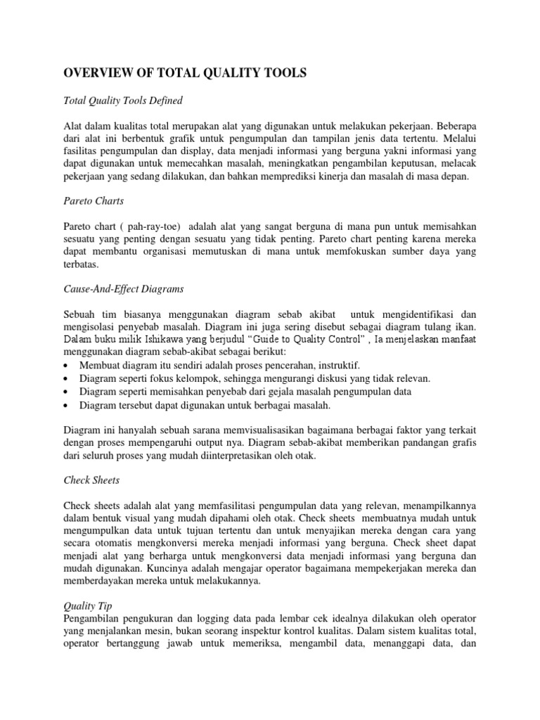 Overview of Total Quality Tools | PDF