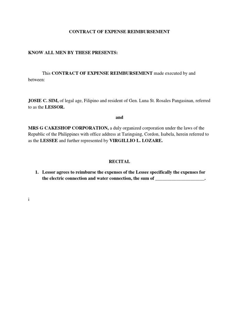 Contract of Expense Reimbursement | PDF