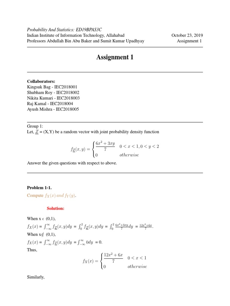 Assignment 1: Compute F (X) and F (Y) | PDF | Teaching Mathematics ...
