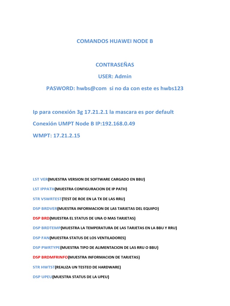 Comandos Esenciales para Huawei Node B | PDF | Ciencia y matemáticas ...
