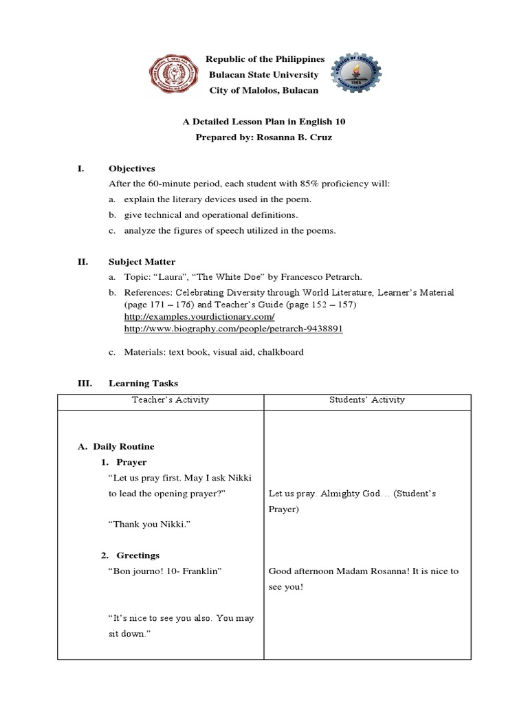 Final Demo Detailed Lesson Plan in English 10 | Download Free PDF ...