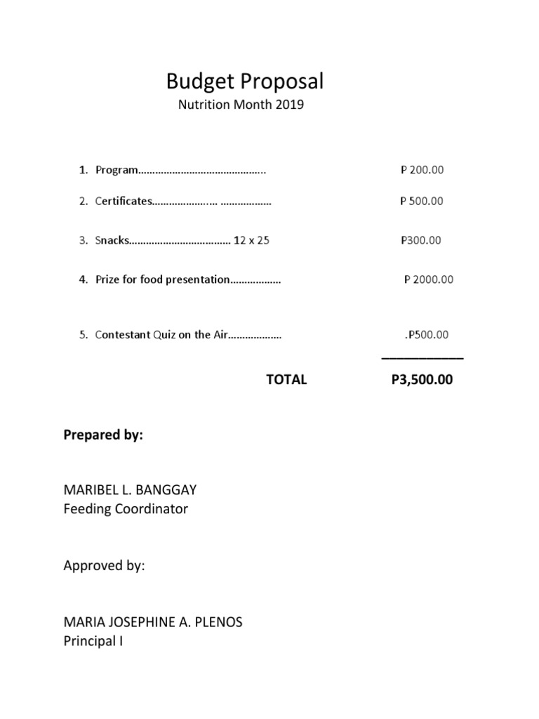Budget Proposal: Nutrition Month 2019 | PDF