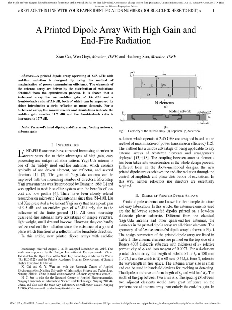 A Printed Dipole Array With High Gain and End-Fire Radiation | PDF ...