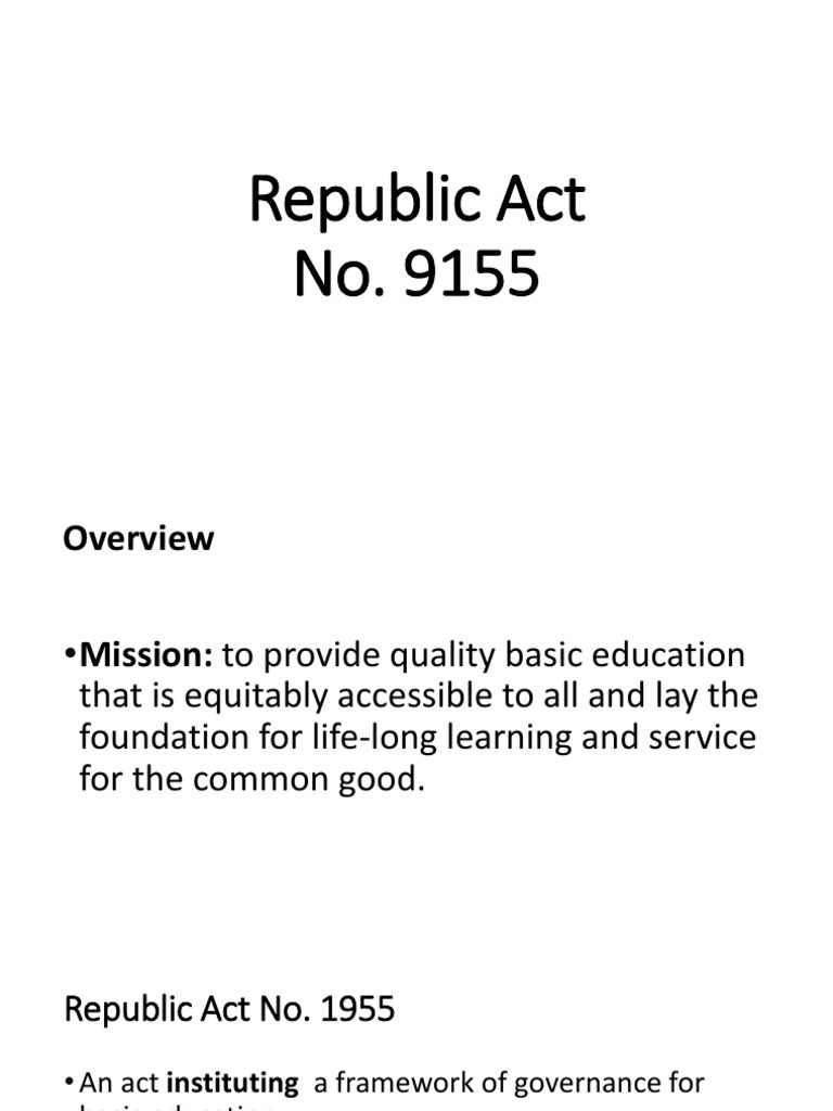 Republic Act No. 9155 | PDF | Governance | Learning