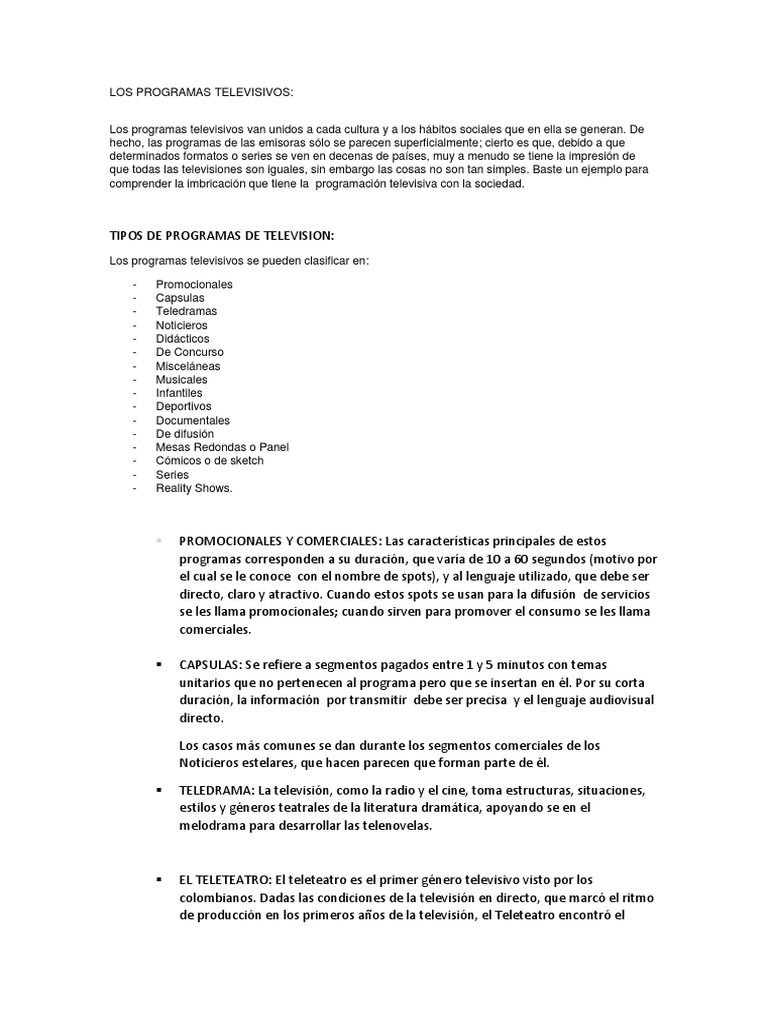 Los diferentes tipos de programas de televisión y su influencia en la ...
