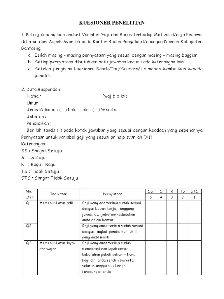 Kuesioner (Mini Riset Akmen) | PDF
