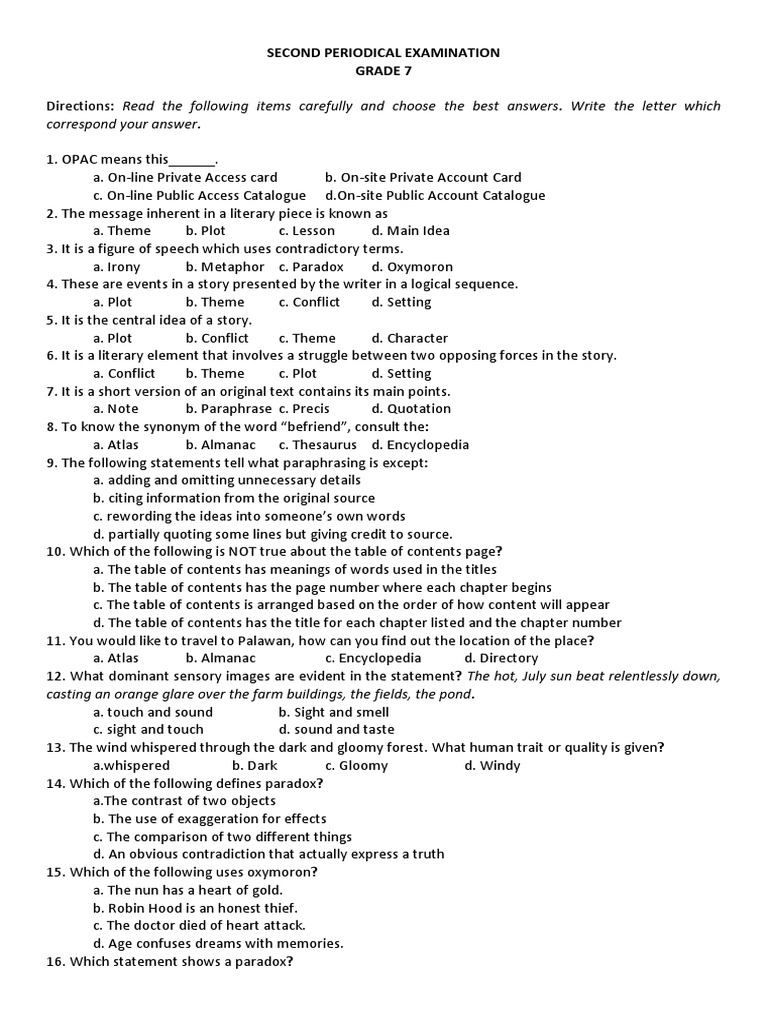 English 7 - 2nd Grading | PDF | Irony | Question