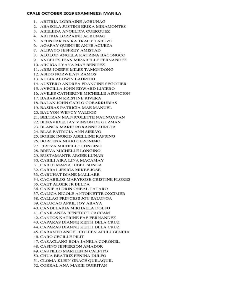 List of psba-manila-october-2019-CPALE | PDF