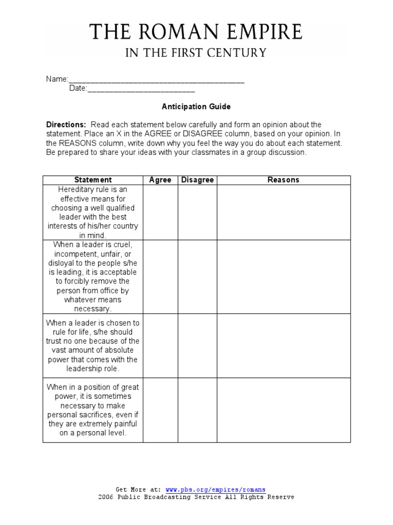 Anticipation Guide Directions: Read Each Statement Below Carefully and ...
