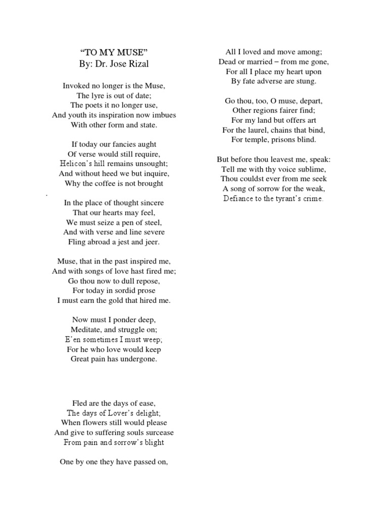 "To My Muse" By: Dr. Jose Rizal | PDF
