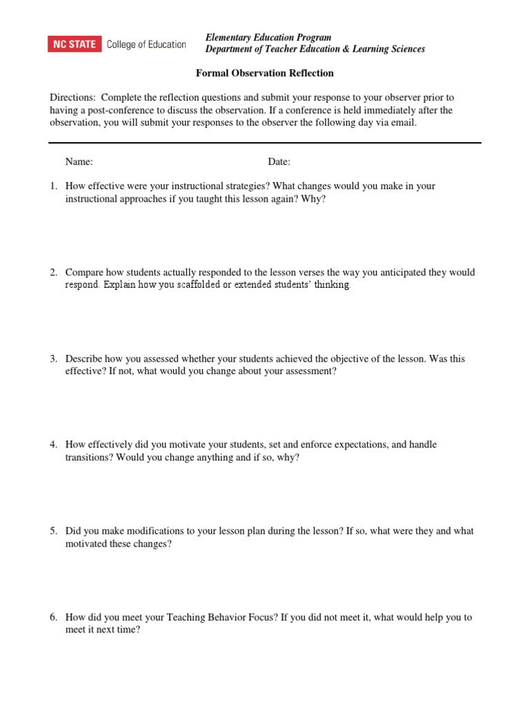 Reflection on Classroom Observation | PDF | Career & Growth | Science ...