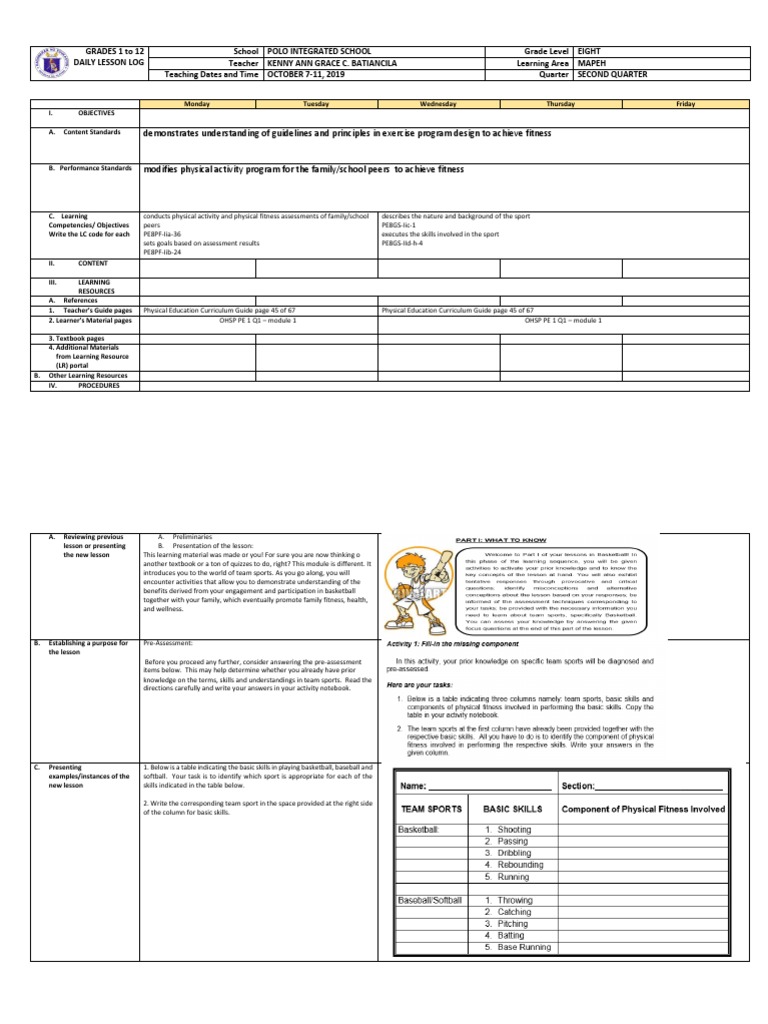 PE q2, Week 1 | PDF | Physical Education | Learning