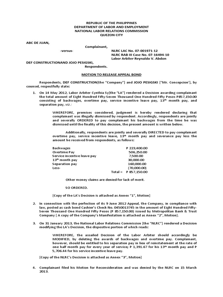 Release Appeal Bond | PDF | Judgment (Law) | Common Law