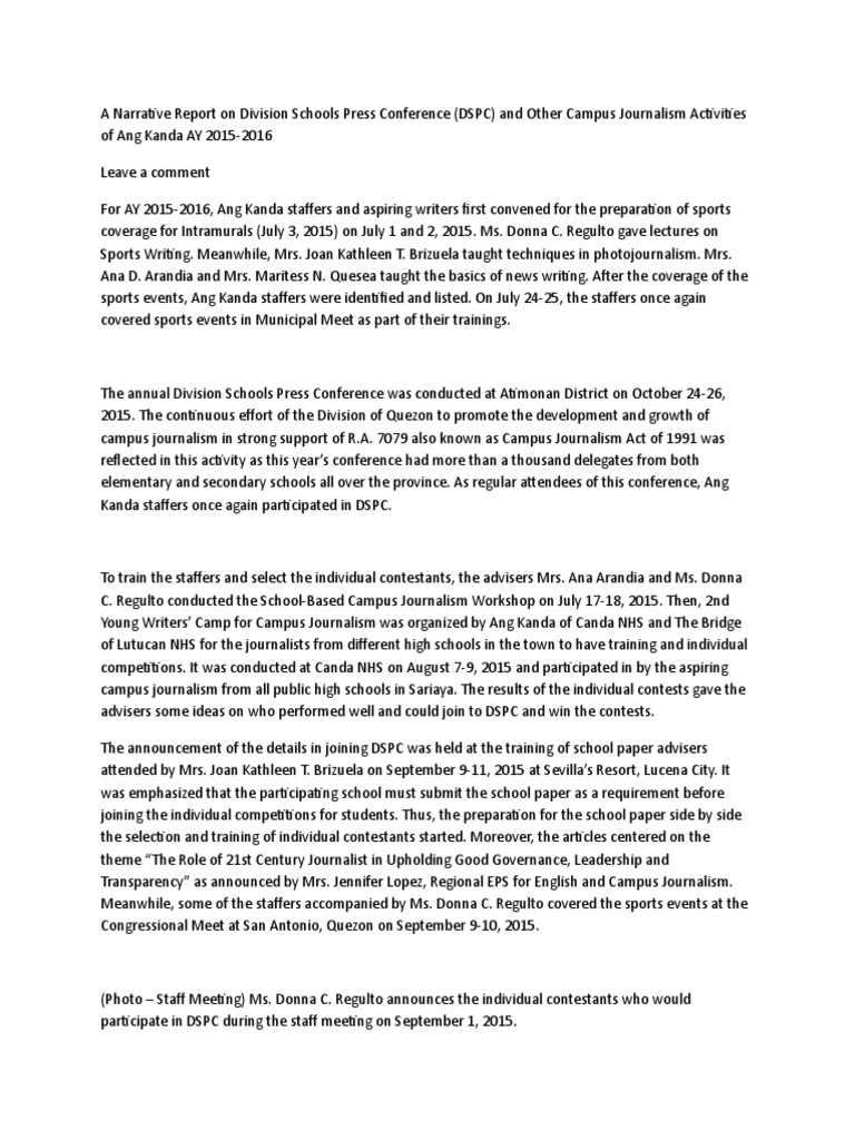 A Narrative Report On Division Schools Press Conference | PDF ...