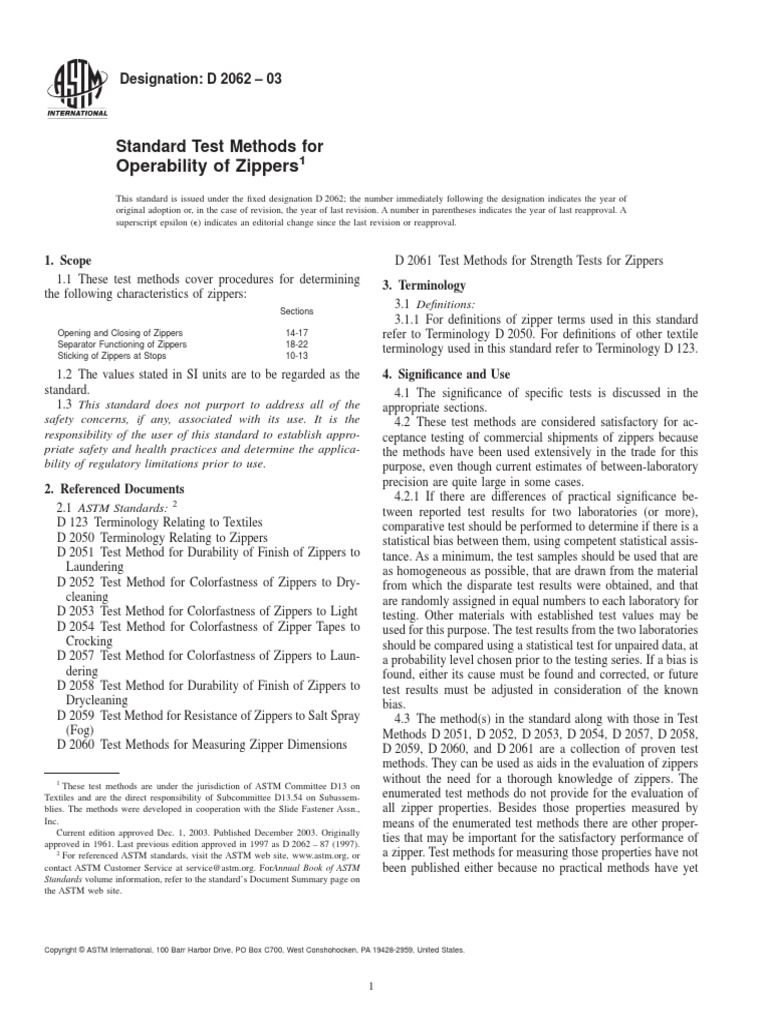 Operability of Zippers: Standard Test Methods For | PDF | Bias Of An ...