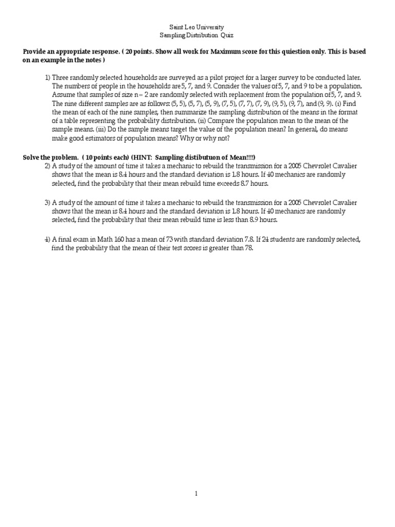 Sampling Distribution Quiz | PDF