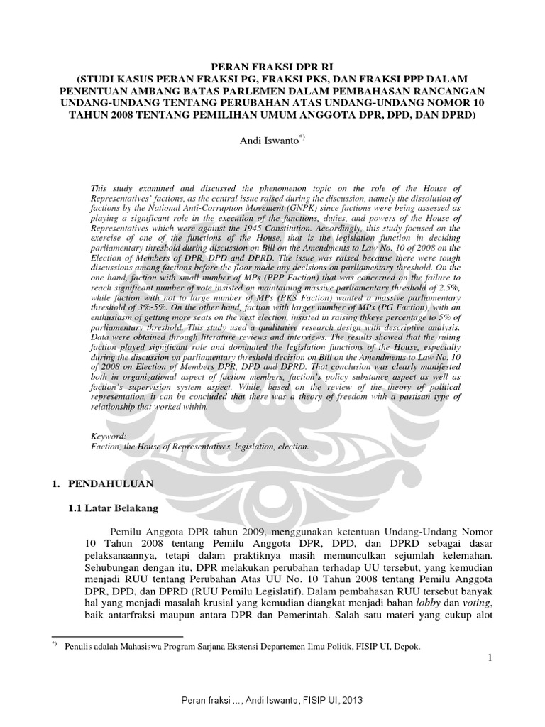 S44060 Andi Iswanto Peran Fraksi Dalam Pembahasan RUU Pemilu | PDF ... S44060 Andi Iswanto Peran Fraksi Dalam Pembahasan RUU Pemilu | PDF ...