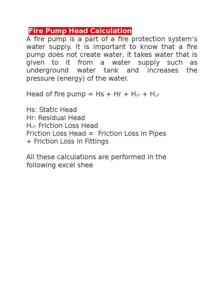 Fire Pump Head Calculation | PDF