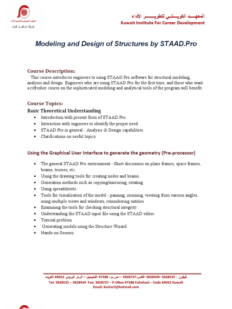 Modeling and Design of Structures by STAAD - Pro: Course Description ...