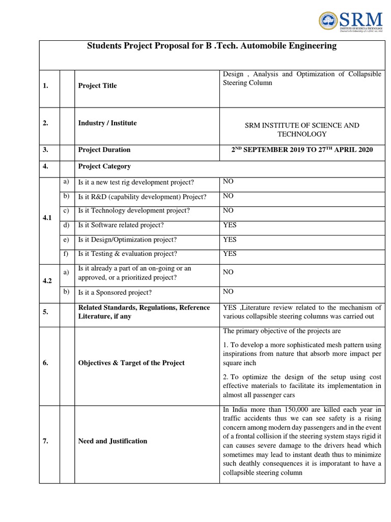 B Tech Project Proposal Sheet 2019 20 | PDF | Stress (Mechanics ...