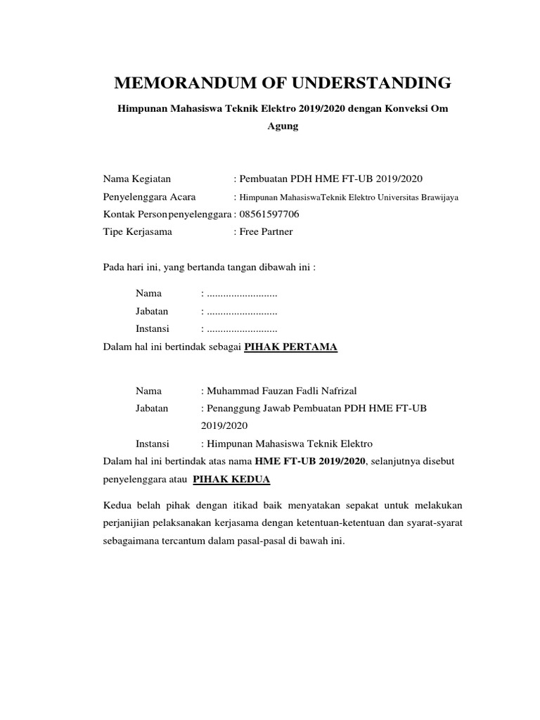 MoU Pembuatan PDH HME 20192020 | PDF