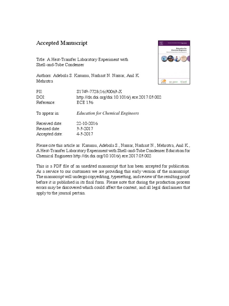 A Heat Transfer Laboratory Experiment With Shell A PDF | PDF | Heat ...