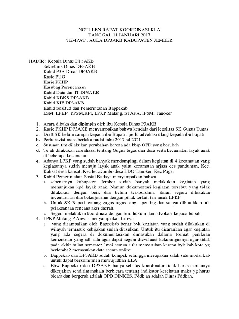Notulen Rapat Koord Kla LPKP 18 | PDF
