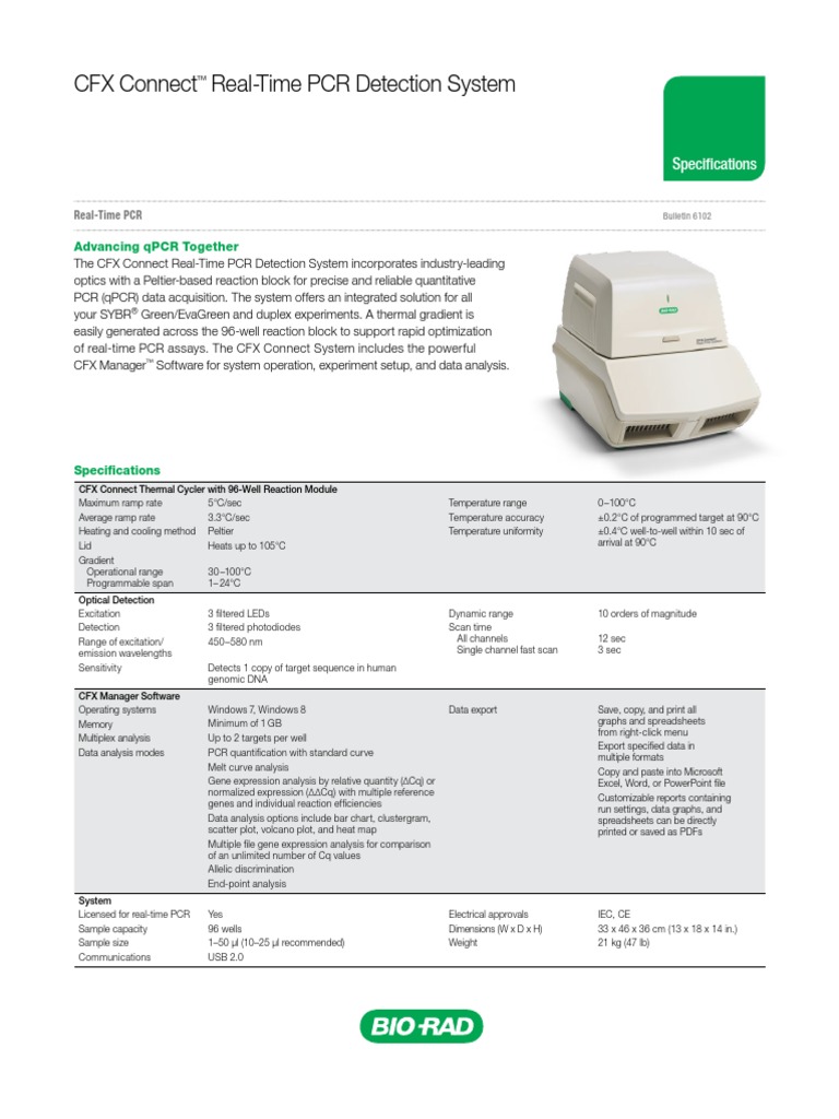 Bulletin - 6102 ( (CFX Connect Real-Time PCR) Spec | PDF | Real Time ...