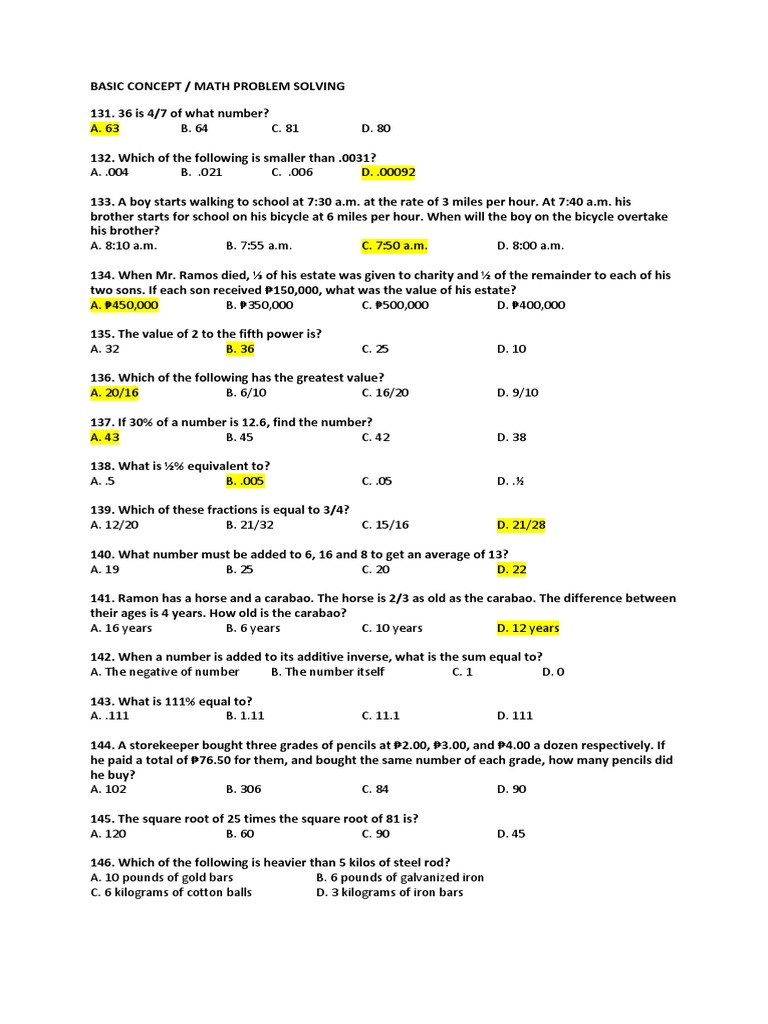 MATH PROBLEM SOLVING and BASIC CONCEPTS 131 210 | PDF | Interest | Prices