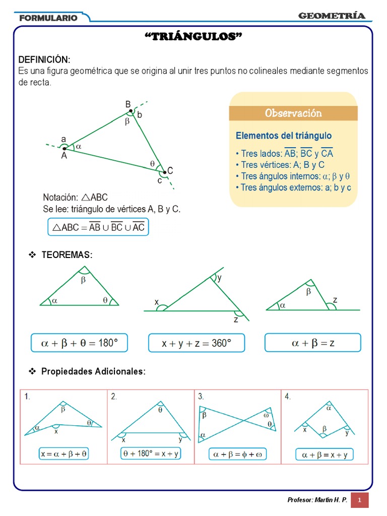 Geometría Formulario - Triángulos y Propiedades | PDF