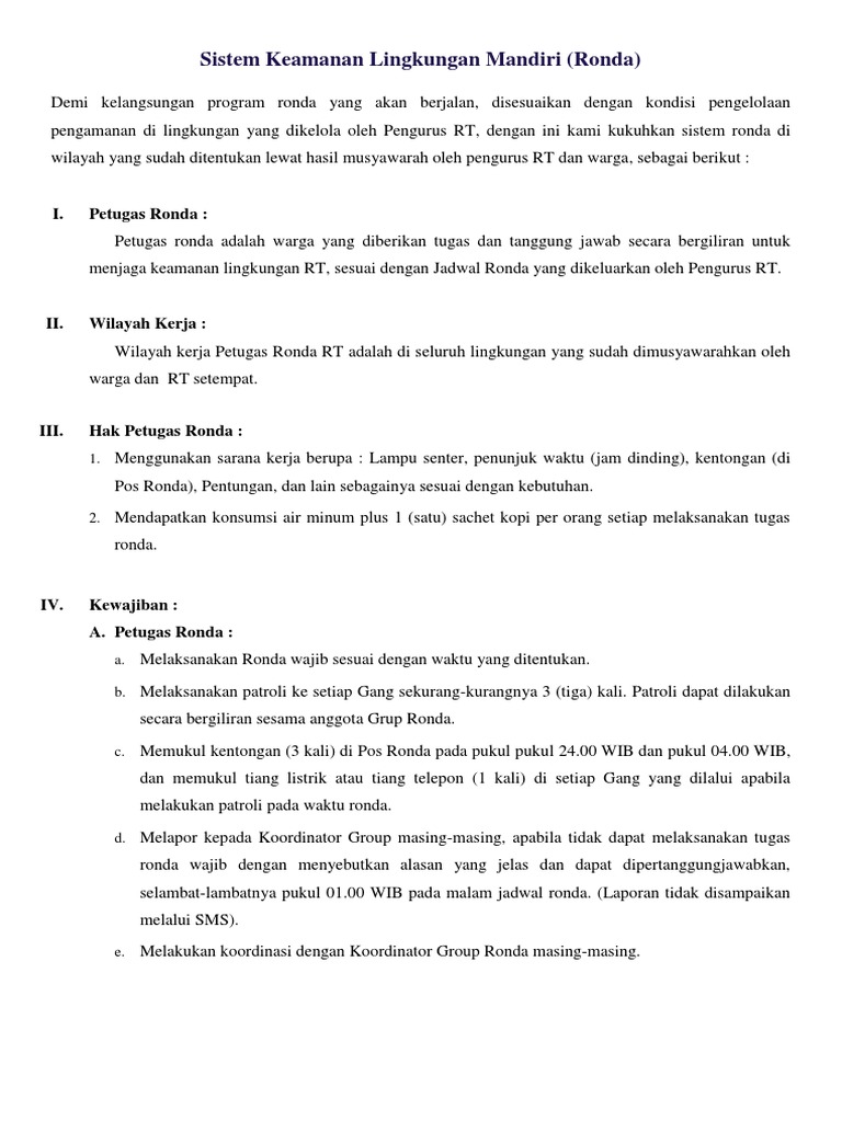 Sistem Keamana Lingkungan Mandiri (Ronda) | PDF