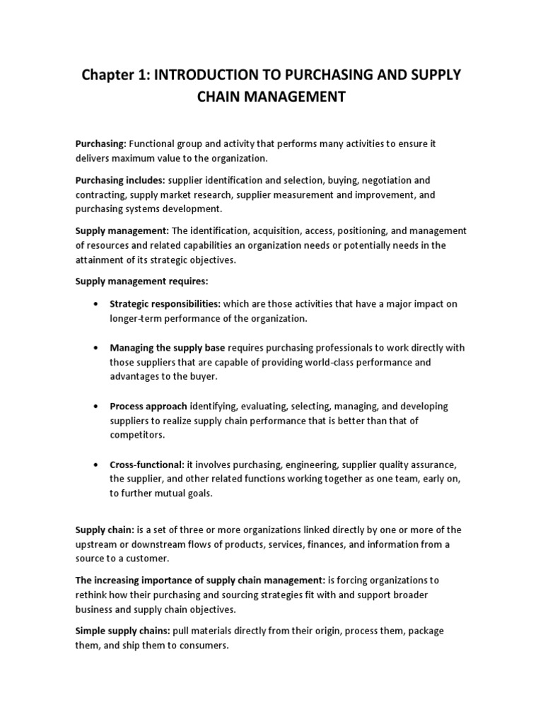 Chapter 1: Introduction To Purchasing and Supply Chain Management | PDF | Supply Chain | Procurement