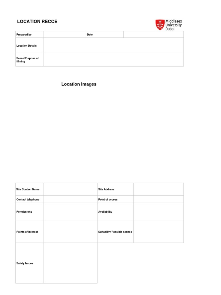 Location Recce (Template) | PDF