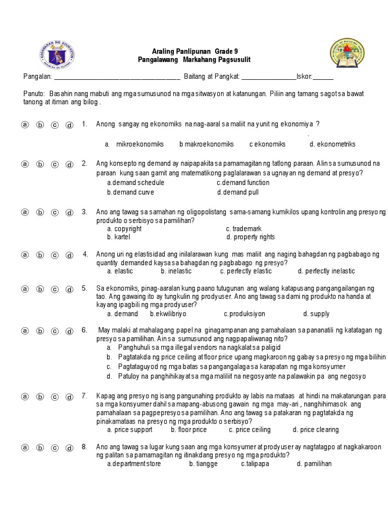 Araling-Panlipunan-9 2nd Quarter Exam | PDF