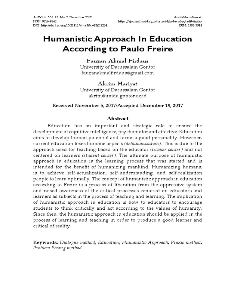 Humanistic Approach in Education According To Paul | PDF | Praxis ...