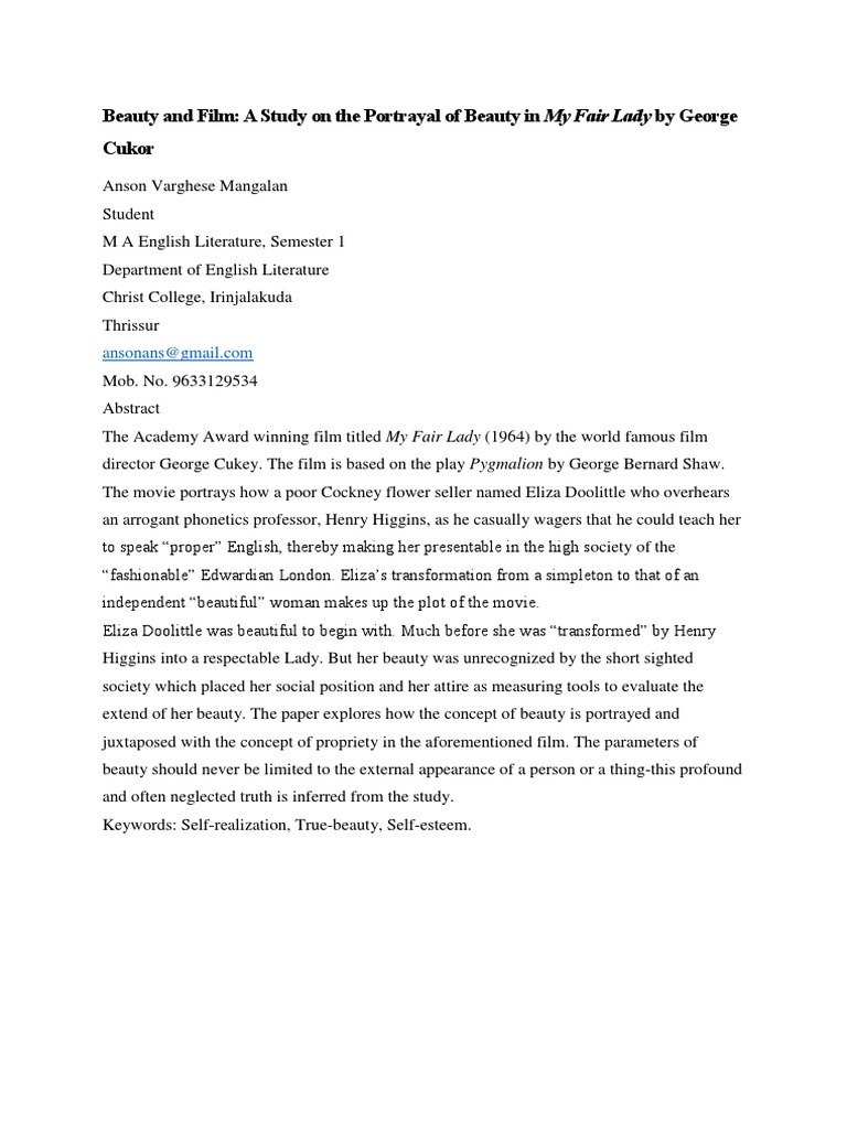 Portrayal of Beauty in My Fair Lady | PDF | Pygmalion (Play)
