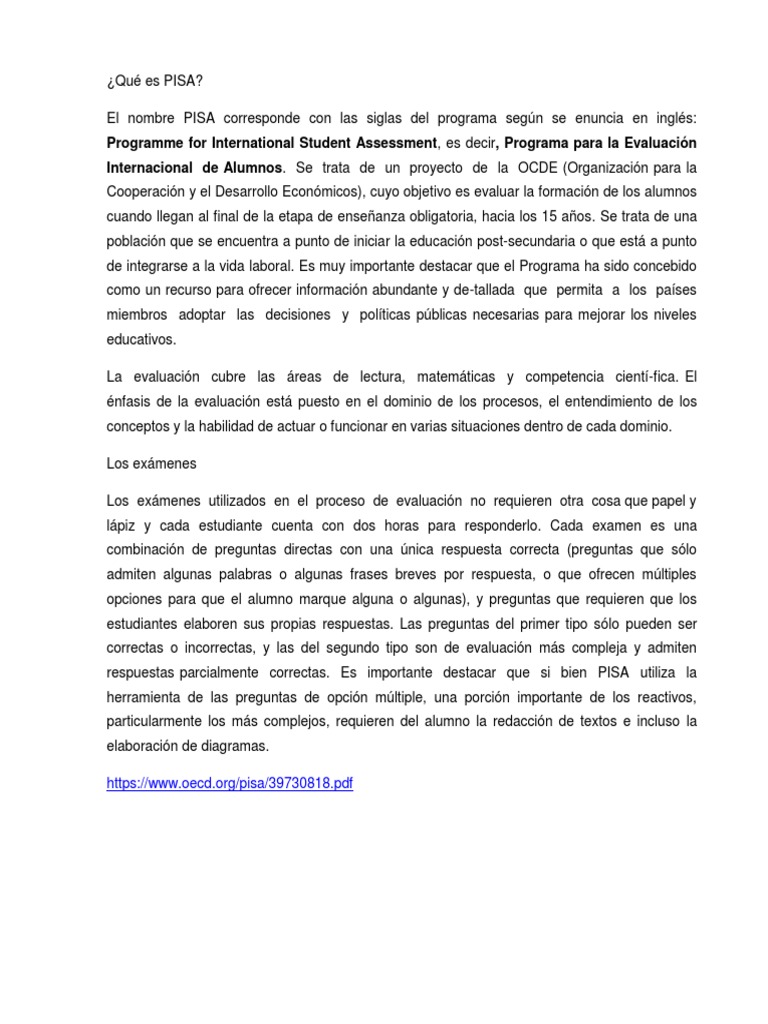 Qué Es PISA | PDF | Programa para la Evaluación Internacional de ...