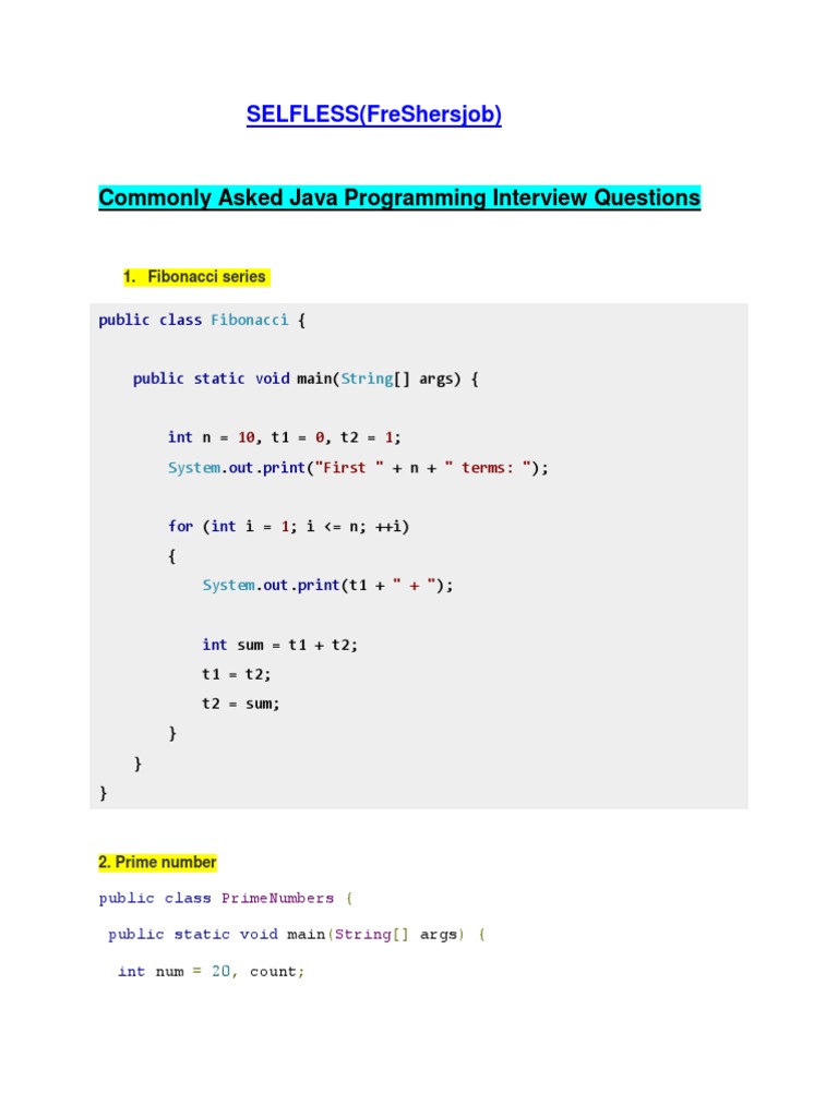 Commonly Asked Java Programming Interview Questions Selfless Freshersjob Pdf Array Data
