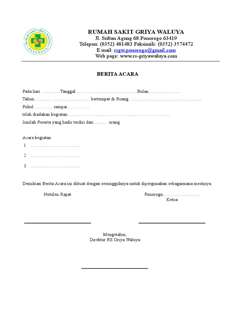 Format Berita Acara, Daftar Hadir Dan Notulen | PDF