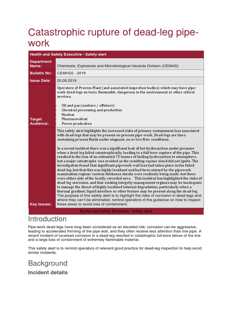 Dead-Leg Pipework Corrosion Risks Alert | PDF | Risk | Corrosion