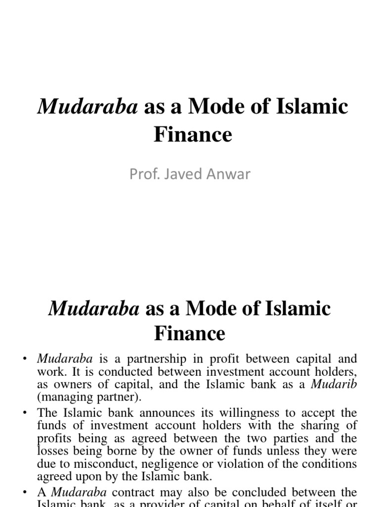 Lecture-3-Mudaraba As A Mode of Islamic Finance | PDF | Islamic Banking ...