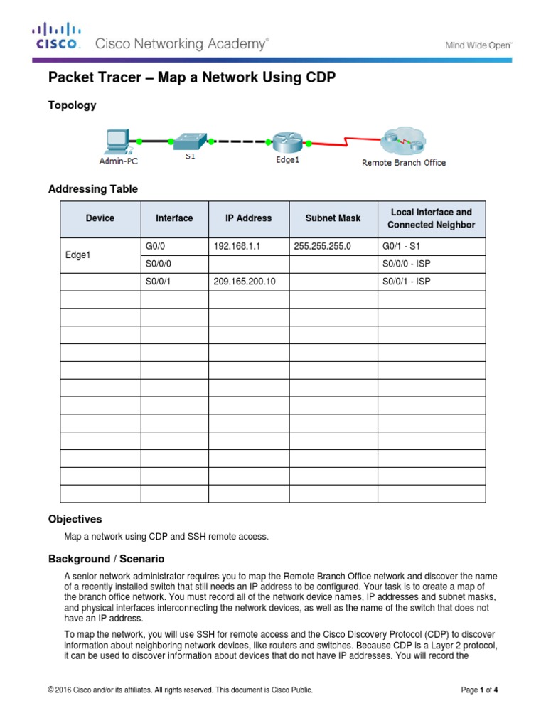 10.1.1.4 Packet Tracer - Map A Network Using CDP | PDF | Router (Computing) | Computer Network