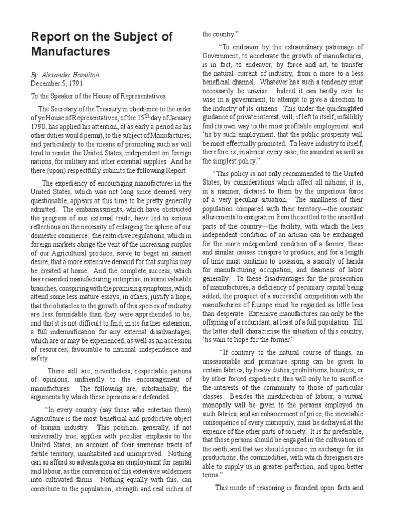 Hamilton Subject of Manufactures PDF | PDF | Labour Economics | Commodity