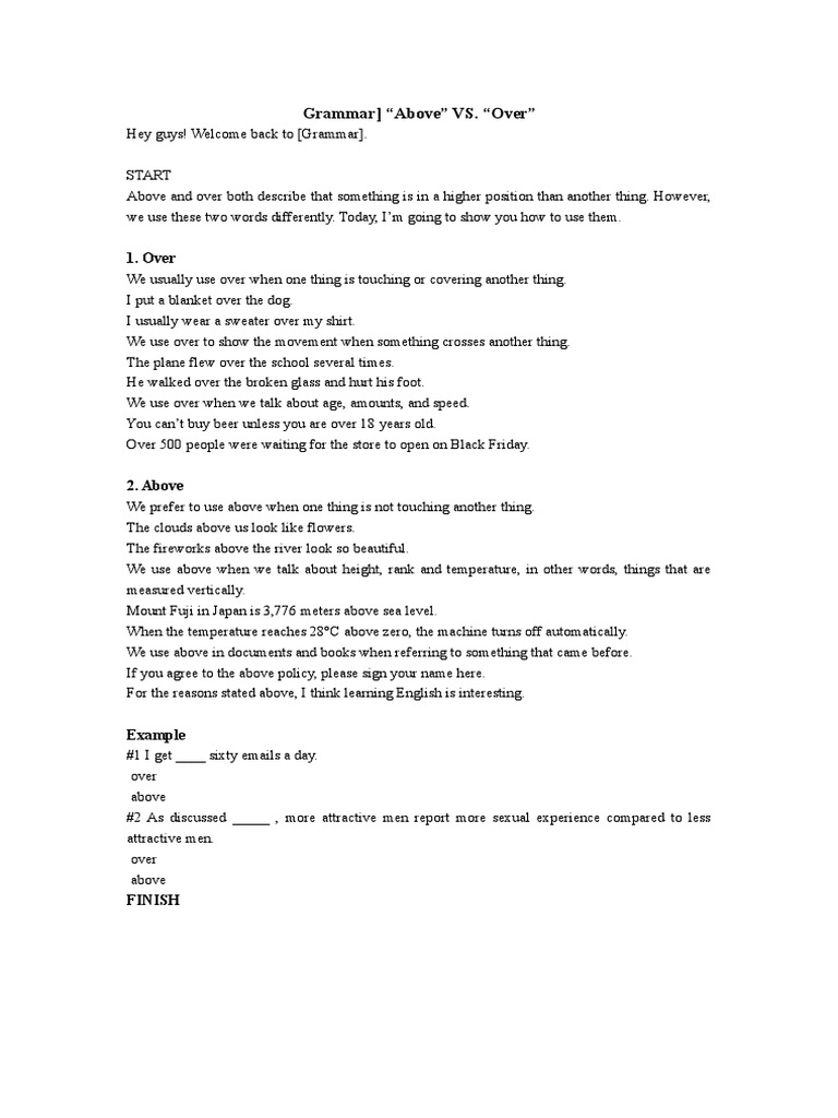 "Above vs. Over: Grammar Guide" | PDF