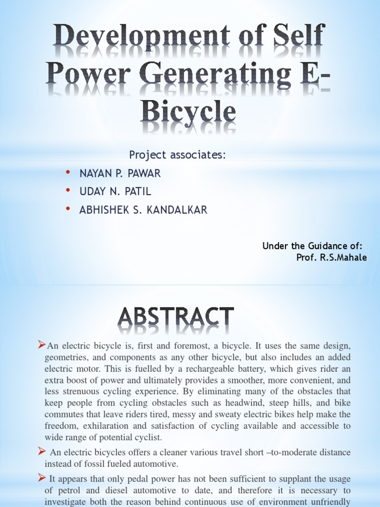 Self Power Generating e Bicycle | PDF | Electric Vehicle | Sustainable ...