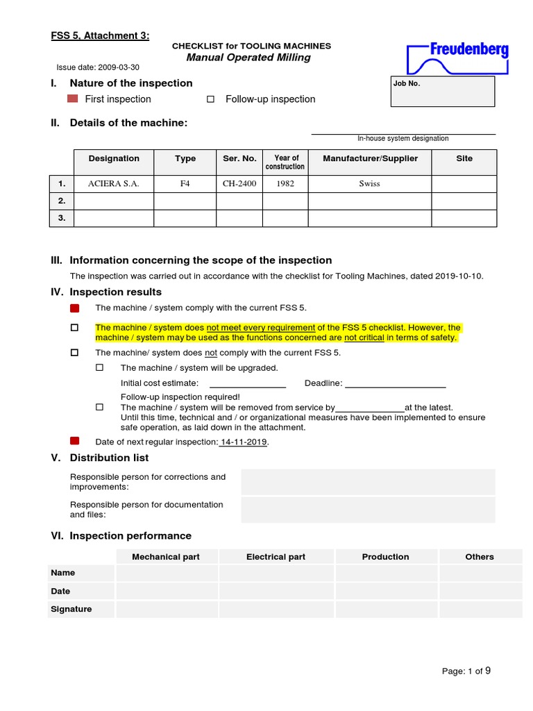 Form Inspeksi Mesin Milling | PDF | Machines | Switch