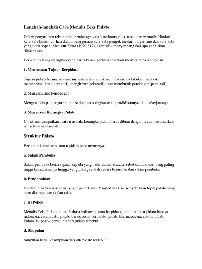 Langkah - Langkah Pembuatan Pidato | PDF