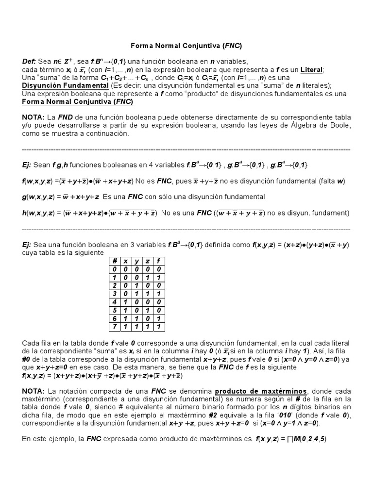 9 Forma Normal Conjuntiva (FNC) | PDF | Álgebra de Boole | Enseñanza de ...