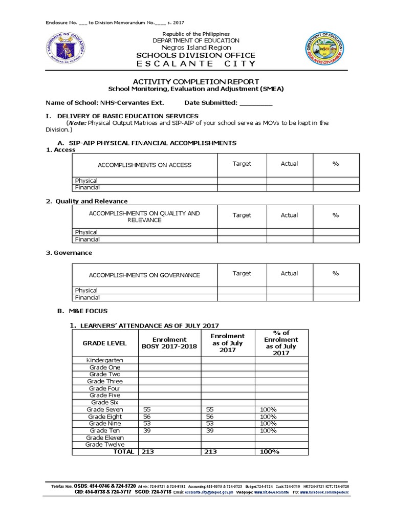 Activity Completion Report For School | PDF | Learning | Behavior ...